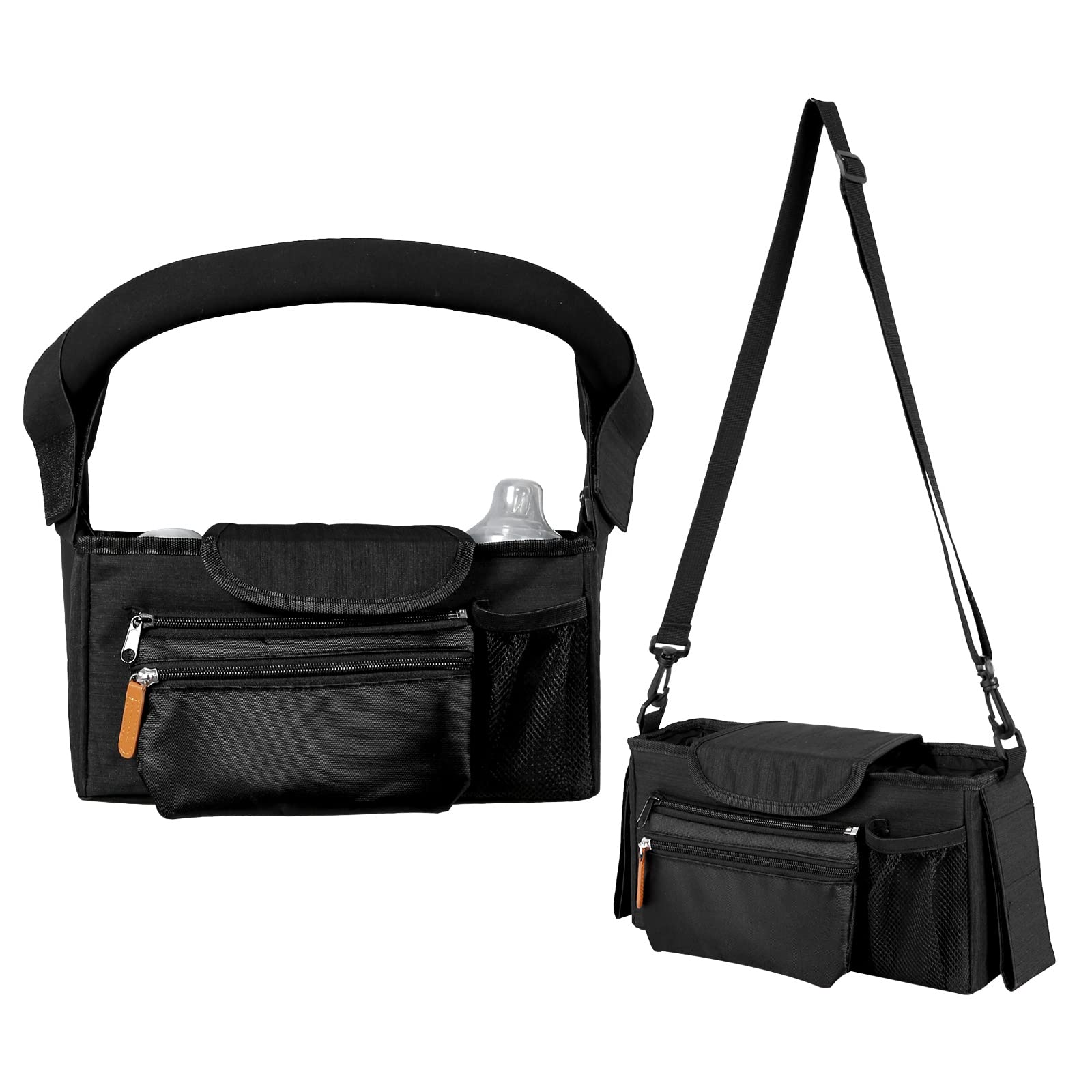 GOGOSO Baby Stroller Diaper Organizer Bag with Cup Holder, Universal Fit Most Strollers, Space for Diapers, Wipes & Toys, Black