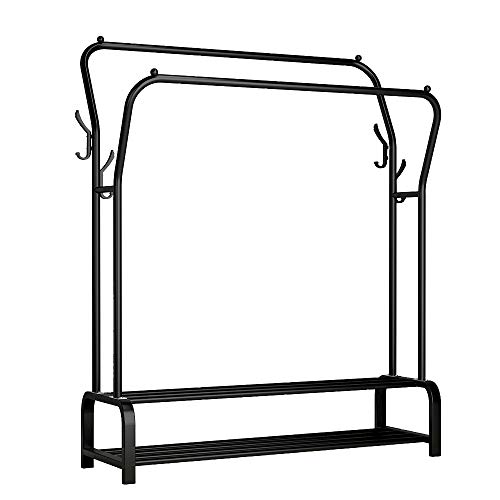 UDEAR Garment Rack Freestanding Hanger Double Rods Multi-functional Bedroom Clothing Rack, Double layer ,4 Hooks,Black