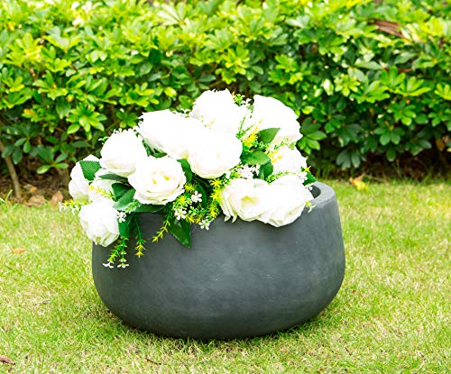 Kante 15.7" Dia Round Concrete Planter, Outdoor Indoor Garden Plant Pots with Drainage Hole and Rubber Plug, Modern Curvaceous Design, Charcoal