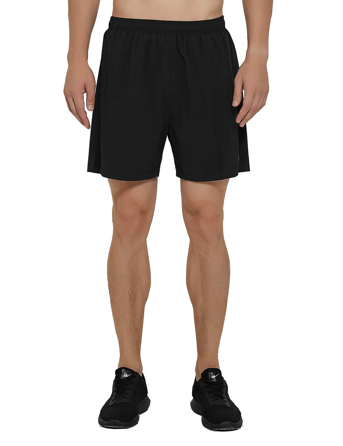 GGK Mens 5 Inch Running Shorts Lightweight Quick Dry Athletic Shorts for Workout Gym Training with Back Zipper Pockets Black