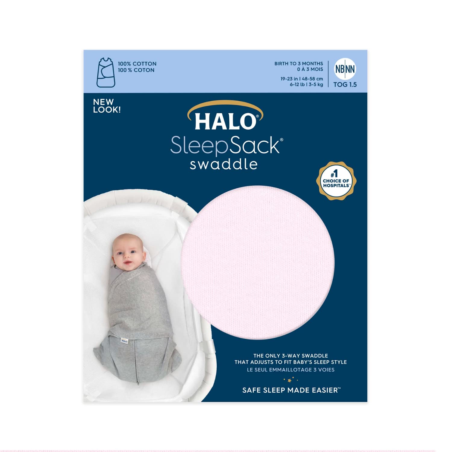HALO 100% Cotton Sleepsack Swaddle, 3-Way Adjustable Wearable Blanket, TOG 1.5, Newborn, Confetti Minnie Pink Bundle