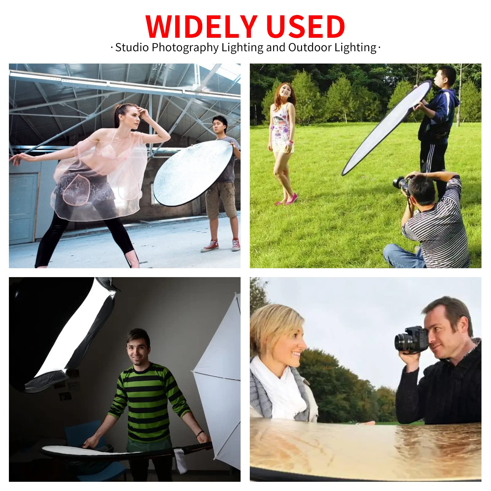 FOTOCREAT Portable 5-in-1 Oval 60βX80β/150X200cm Reflector Translucent Professional Collapsible Multi-Disc Light Reflector with Handles Silver, Black, Gold, White Surface for Photography Photo Studio