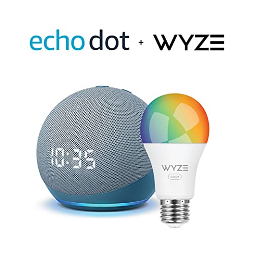 Echo Dot (4th Gen) | Smart speaker with clock and Alexa | Twilight Blue with Wyze Color bulb