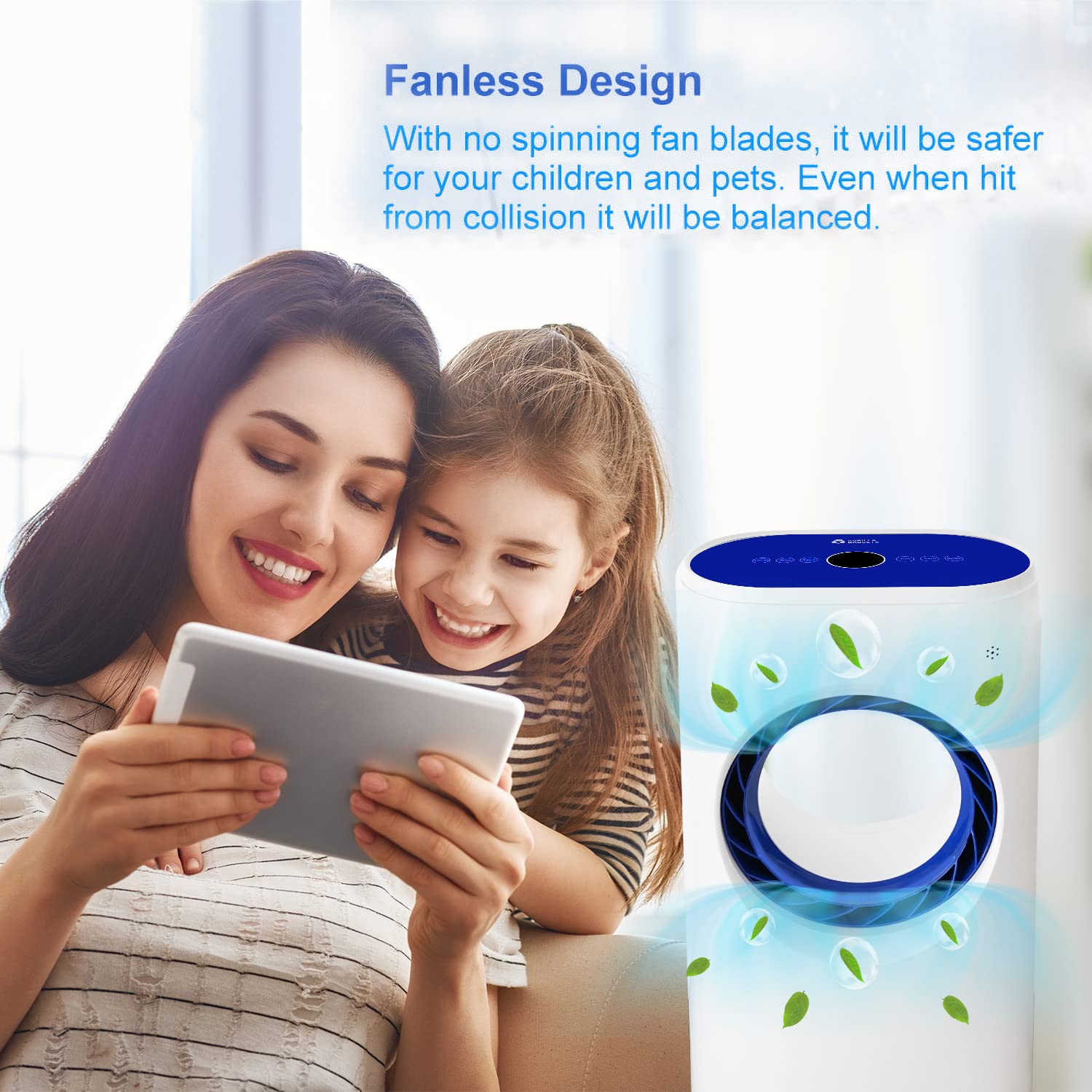 Evaporative Portable Air Cooling Bladeless Fan With 3 Speeds, Low Noise, Tower Design, Timer Options And Wireless Remote