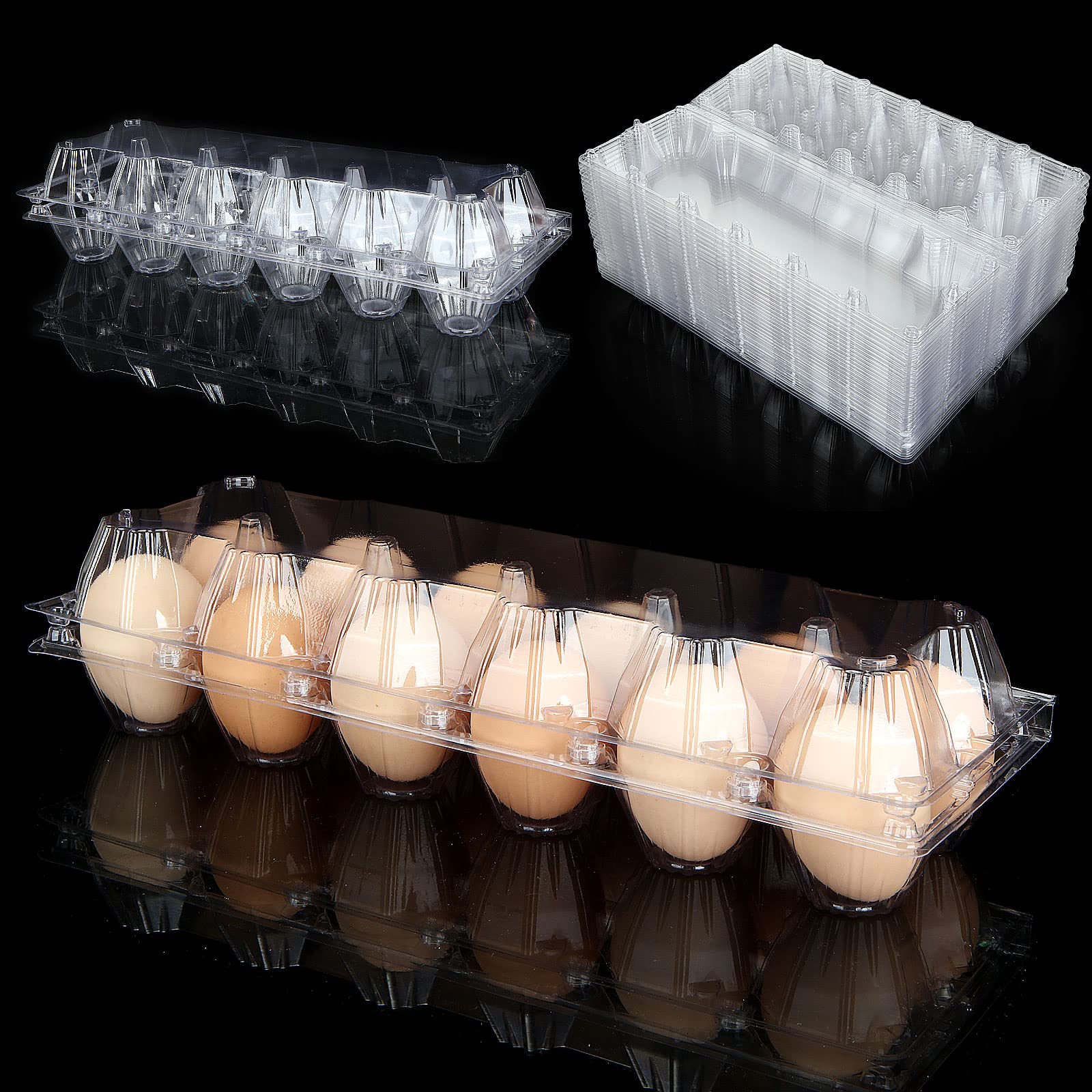 FVIEXE 36PCS Egg Cartons Cheap Bulk, Reusable Plastic Egg Carton, Each Holds 1 Dozen Chicken Eggs (12 Eggs), Clear Empty Chicken Egg Tray Egg Holder for Family Pasture Farm Market, Large Size