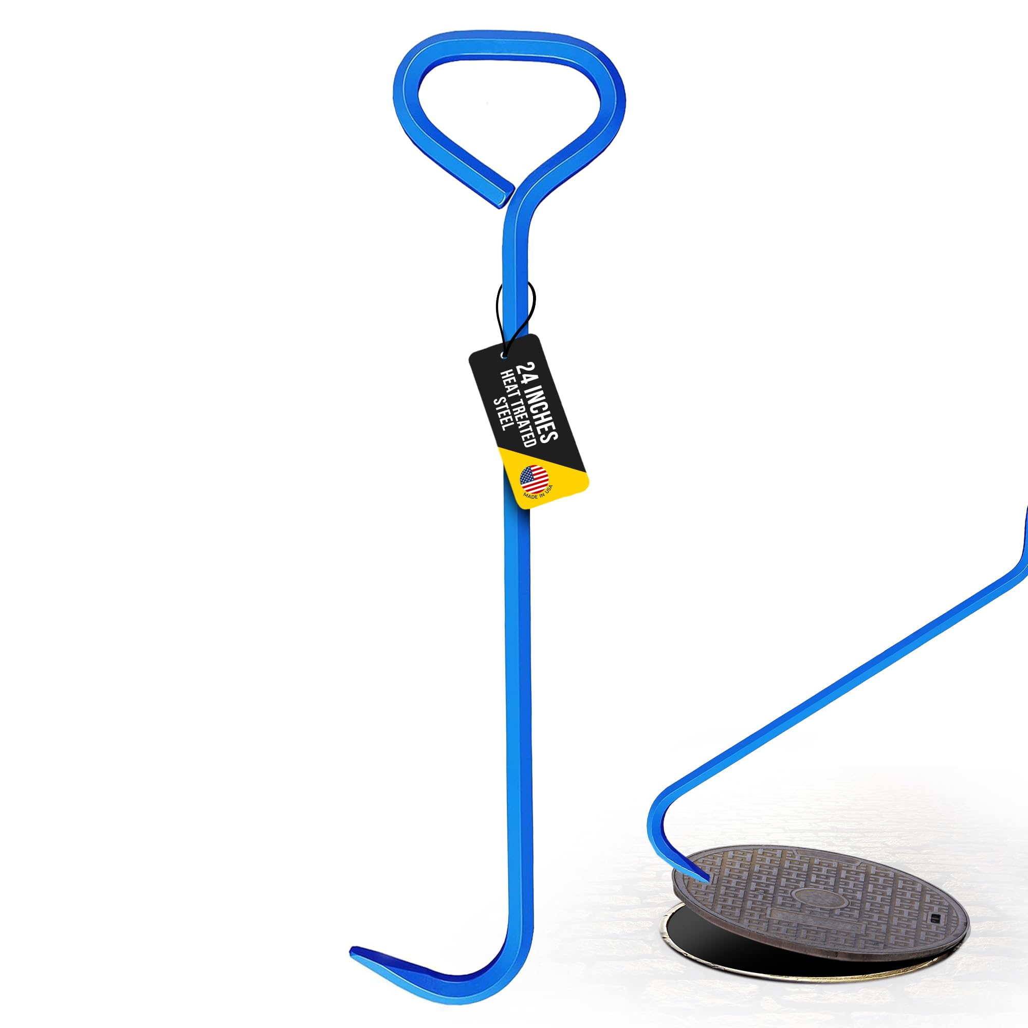 T&T Tools 24-Inch Manhole Hook Tool - Heavy Duty Single Hook for Lifting Manhole Covers, Storm Drains, Septic Tank Risers - Rigid Hex Alloy Steel Tool for Lifting, Pulling, and Removing Covers-1 Pack