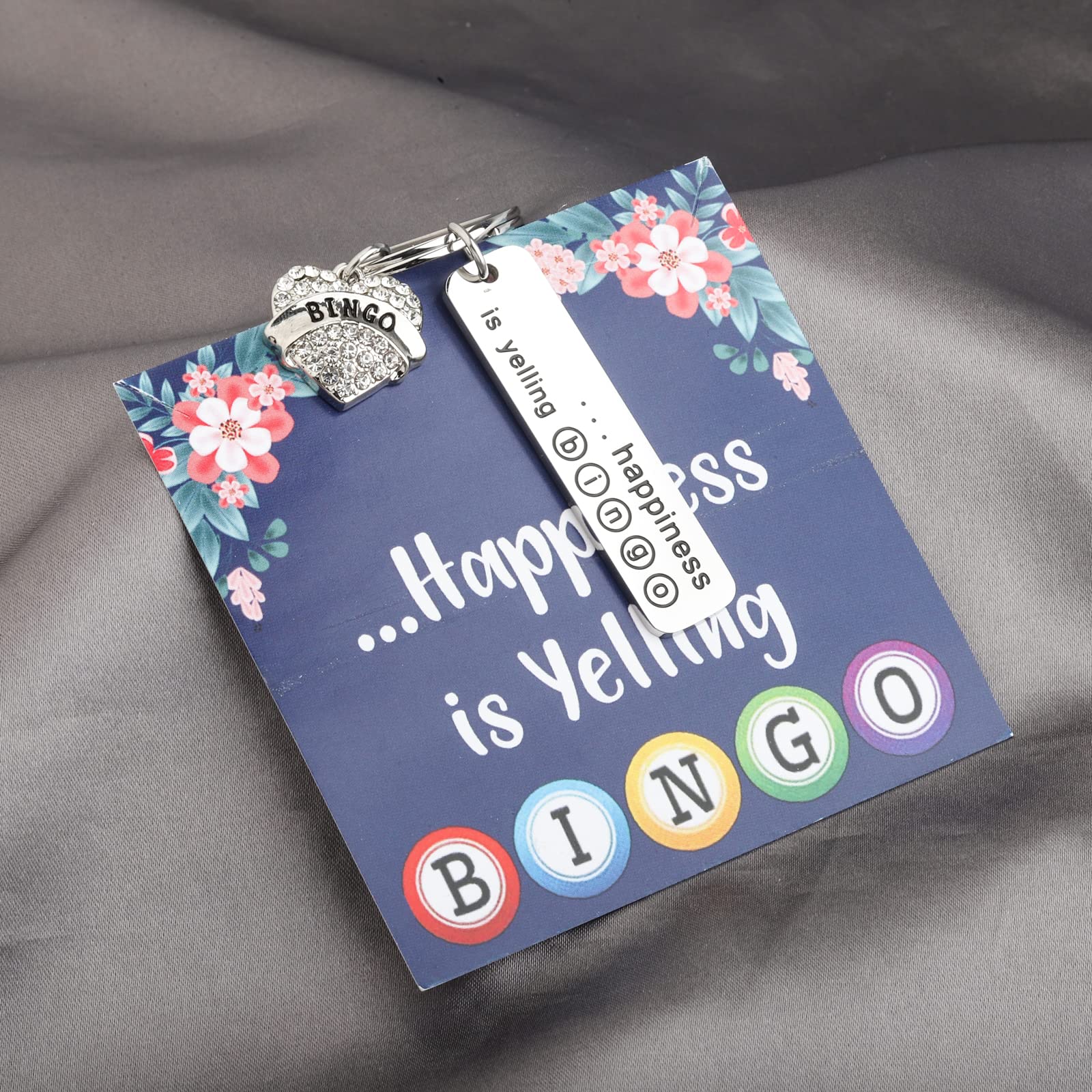 FEELMEM Funny Bingo Gift Happiness is Yelling Bingo Keychain Bingo Players Bingo Lovers Gifts Bingo Winner Gift