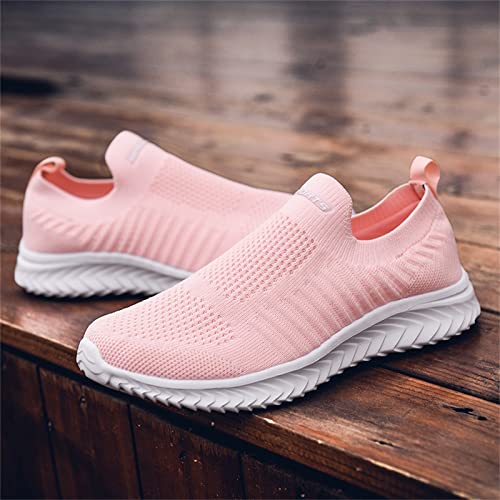 FASDNENDYS Fashion Summer Women Mesh Fly Woven Breathable Lightweight Flat Comfortable Wide Foot Womens Running Shoes Pink