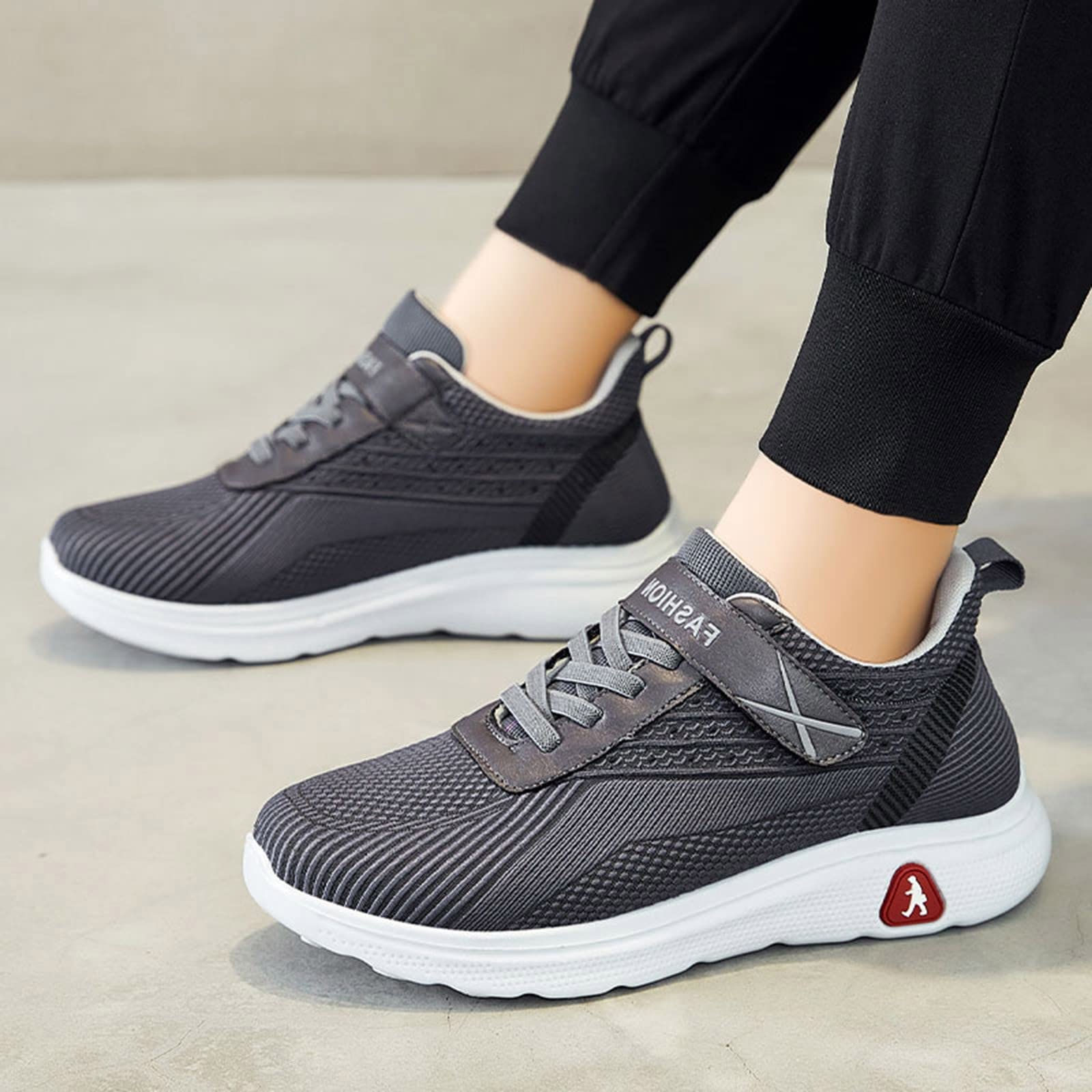 FASDNENDYS Fashion Autumn Men Sports Shoes Flat Non Slip Lace Up Hook Loop Mesh Breathable Comfortable Sneaker for Men Size 15 Grey