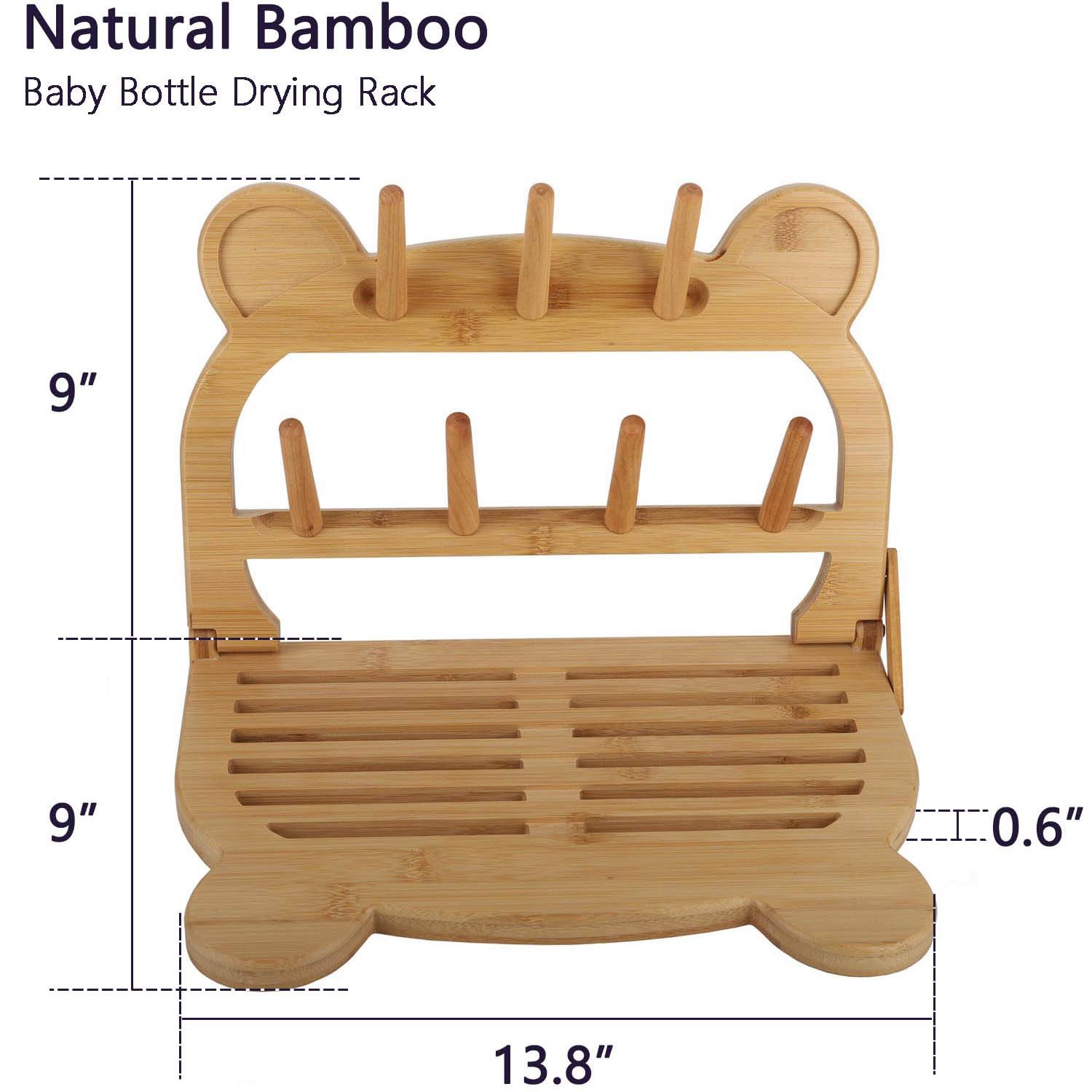 Eforwest Baby Bottle Drying Rack Bamboo, Space Saving Countertop Drying Rack Waterproof Bottle Dryer Holder with Anti-Slip Rubber Pad for Bottles, Nipples, Pump Parts, Cups