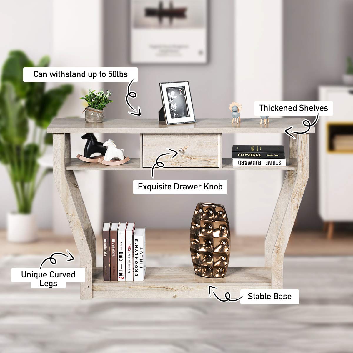 Giantex Console Table Easy Assembly Entryway Table W/Storage Drawer and Bottom Shelf, Mufti-Functional Home Furniture for Hallway, Living Room, Bedroom, Office 47 Inch Accent Hall Table (Gray Wash)