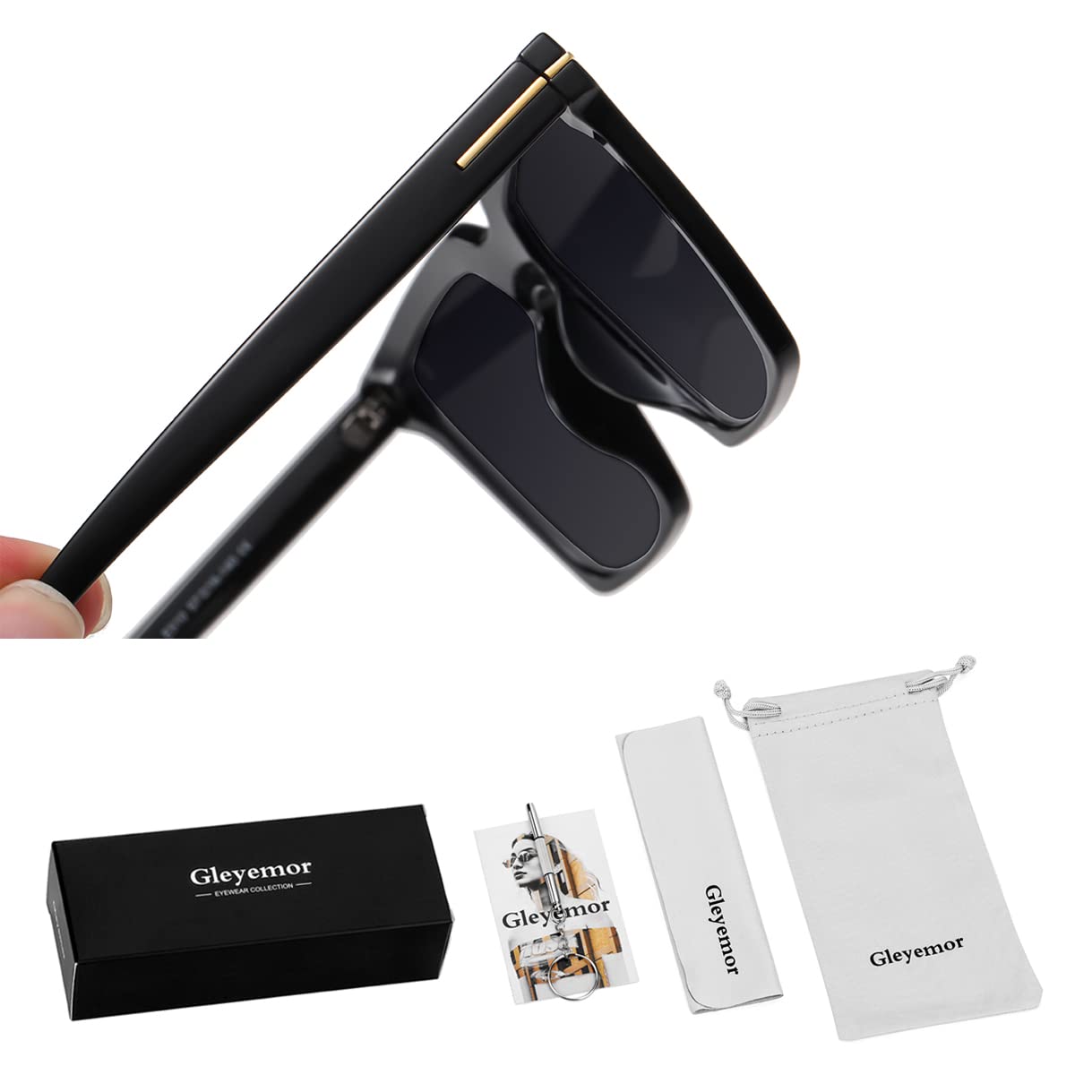 Gleyemor Trendy Large Square Sunglasses for Women Men Fashion Oversized Frame Shades UV400 Protection (Black/Grey)
