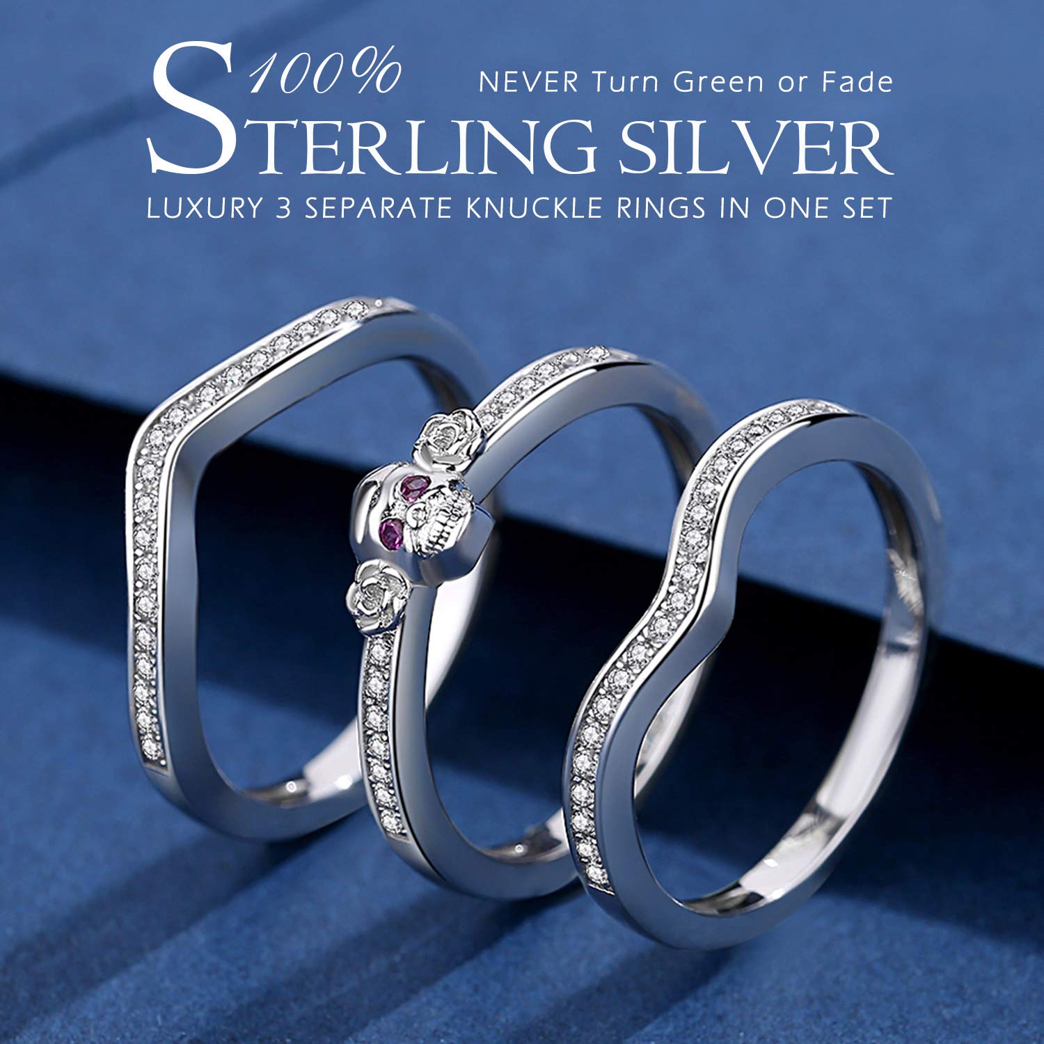 EVBEA Thumb Rings for Women Stackable Knuckle Skull Chevron Wave Engagement Promise Wedding Bands with Cubic Zirconia