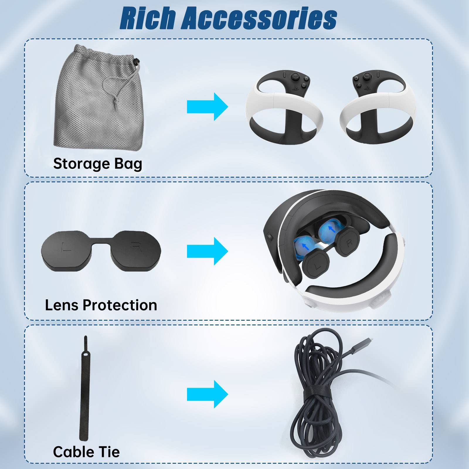 Hard Carrying Case for PS VR 2 Accessories, PS VR 2 Case Hard Travel Storage Bag for ps vr 2 with Lens Protector Cover & Cable Ties, EVA Portable Handbag Fits PS5 Controllers & Charging Statio