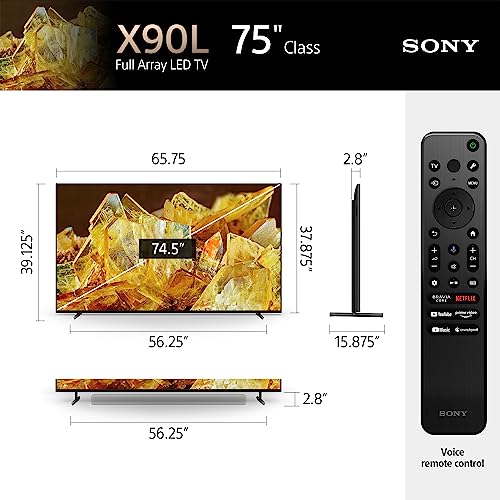 Sony 75 Inch 4K Ultra HD TV X90L Series: BRAVIA XR Full Array LED Smart Google TV with Dolby Vision HDR and Exclusive Features for The Playstation® 5 XR75X90L- 2023 Model,Black