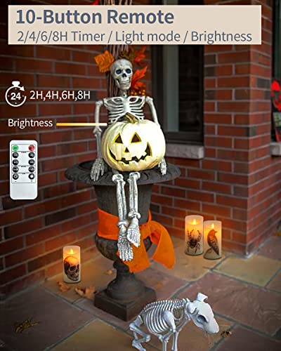 SHYMERY Halloween Decorations Indoor,Halloween Candles with Remote Timer,Skull,Spider Web,Crow Decor Raven Decals,Battery Operated Canldes for Table Witchy Bathroom Kitchen Spooky Home Decoration