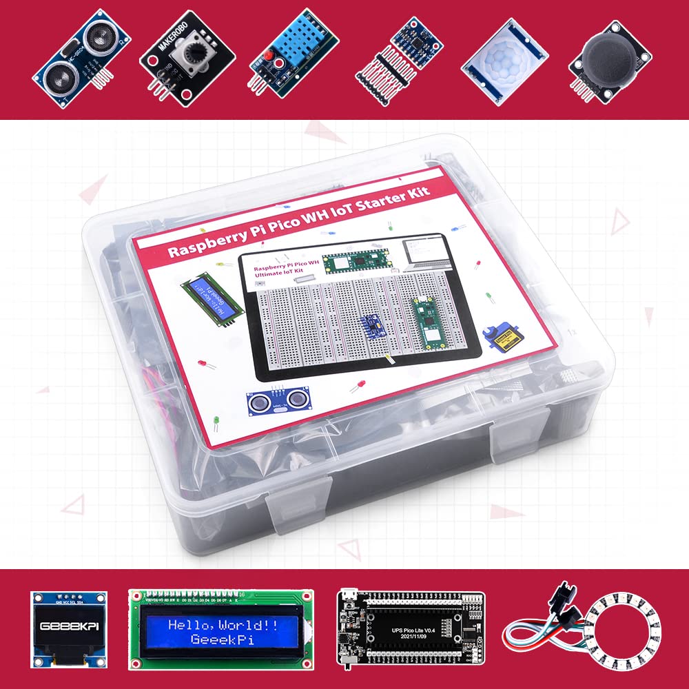 GeeekPi Raspberry Pi Pico W Ultimate Kit with Raspberry Pi Pico W with Headers, Detailed Tutorials, Project Examples, Various Items for MicroPython Programming
