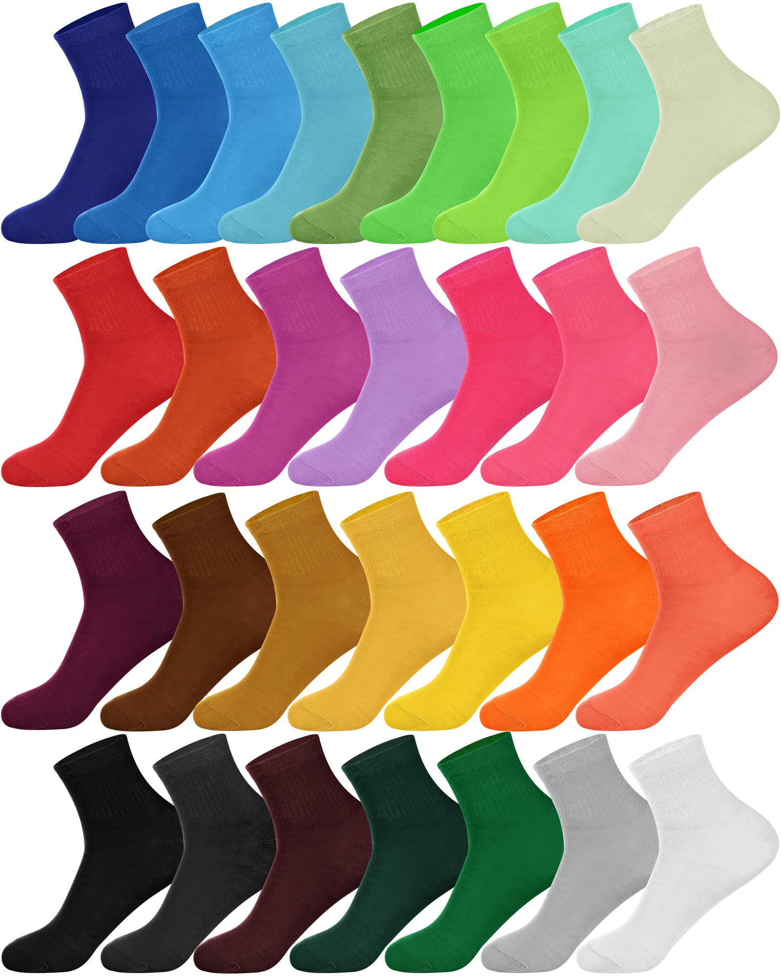 Foaincore 30 Pairs Women Crew Socks Solid Color Socks for Women Size 9-11 Cotton Socks Comfortable Women's Athletic Socks (Multicolor)