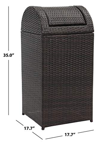 Safavieh PAT2511A Collection Bishop Outdoor Brown Wicker 18 Gallon Trash Bin