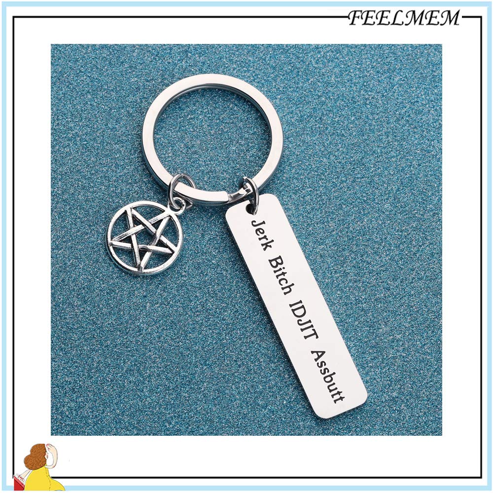 FEELMEM Funny Gift Jerk Bitch Idjit Assbutt Keychain Coworker Gift Inspired Jewelry TV Series Fan Gift (Jerk)