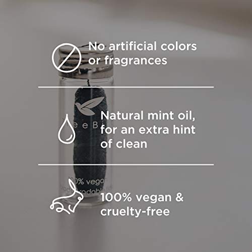 Organic Biodegradable Bamboo Charcoal Dental Floss & Refillable Glass Holder | Vegan | Naturally Waxed with Candelilla Wax | 33yd Thread Spool | Eco-Friendly Zero Waste Oral Care | Mint Flavored
