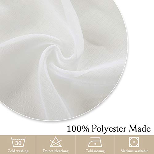 MIULEE Sheer Door Curtains 2 Panels Sidelight Window Treatment Curtains for Narrow Glass Door/Kitchen/Front Door Linen Textured 25 x 72 Inches with Tieback, White