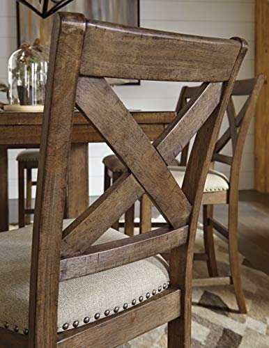 Signature Design by Ashley Moriville Rustic Farmhouse 24.5" Upholstered Barstool, 2 Count, Beige & Brown