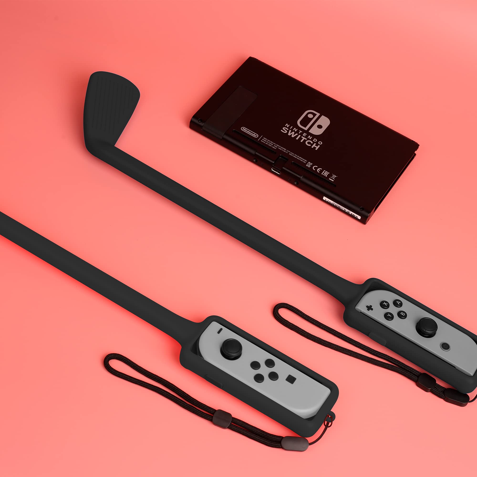 FANPL Golf Clubs for Switch & OLED Model, Accessories for Mario Golf : Super Rush 2021, Designed for Joycon Controller, Built-in Solid Ball Golf Clubs Handgrip to Enhance Experience, 2PCS (Black)