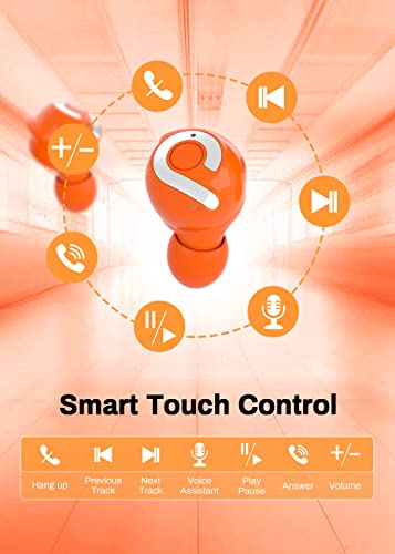 Open Ear Headphones Bluetooth Air Conduction Earphones, 48 Hours Playback with Charging Case, Ear Clips Buds Bluetooth Wreless Earbuds, Open Ear Earbuds for Workout Cycling Running Gym (Orange)