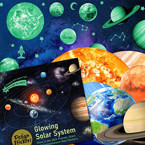Glow in The Dark Planets - Solar System Wall Stickers for Kids - Glowing Decals for Walls