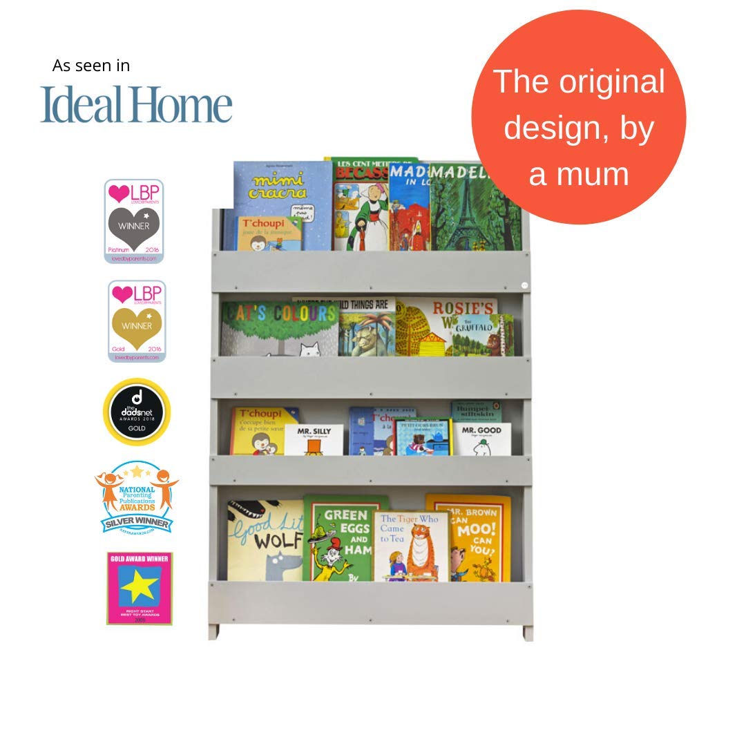 Tidy Books® Children’s Bookshelf 43.3” x 30.3” x 2.8” - The Original Handmade Classic Book Storage Solution for Kids Age 0-10 - 4 Shelves - Gray