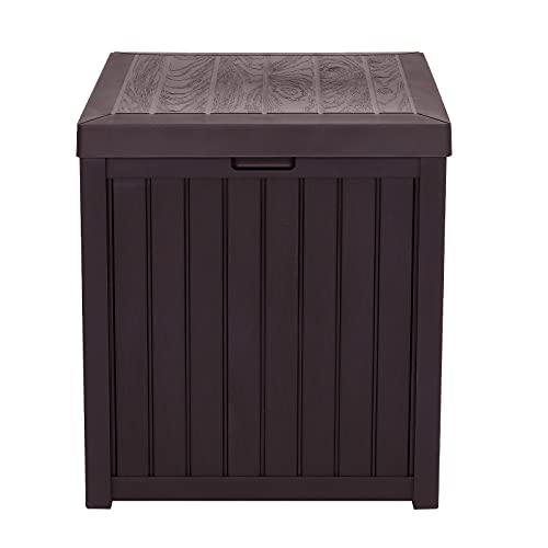 Volowoo 51Gallon Small Deck Box,Waterproof Plastic Lockable Indoor/Outdoor Storage Container and Seat for Patio Cushions and Gardening Tools,Store Items on Patio, Garage, Yard (Brown)