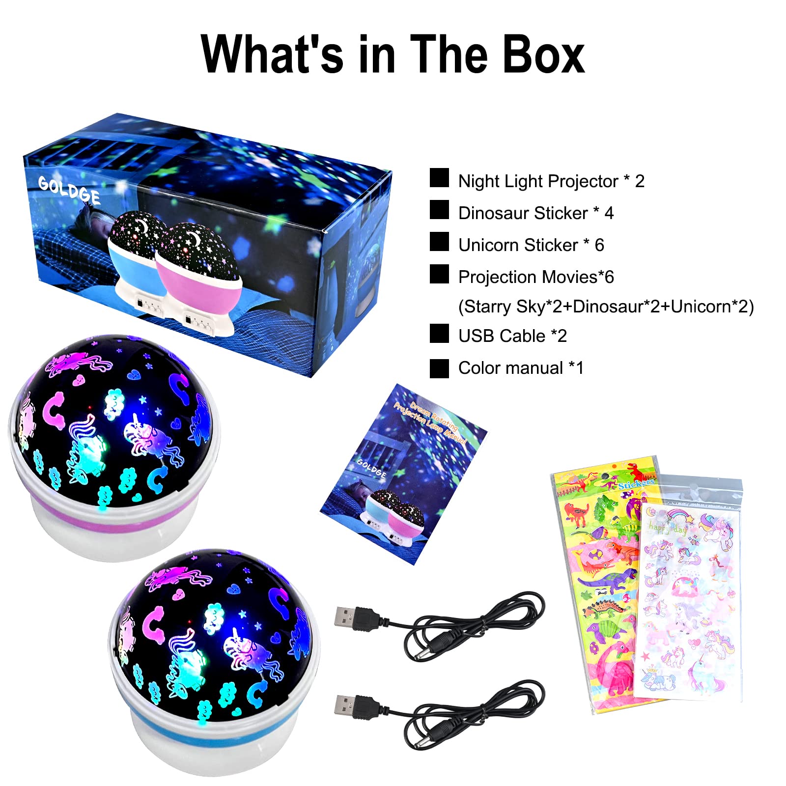 GOLDGE 2 pcs Night Lights for Kids Room 4.1X3.8 inch, Dinosaur Unicorn Toys- Pink & Blue