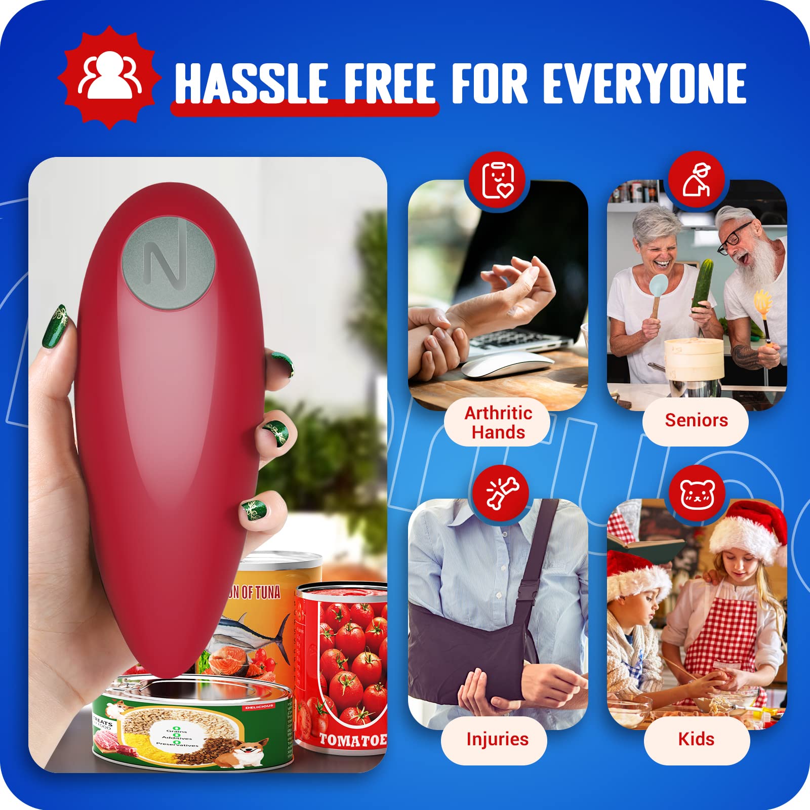 Electric Can Opener for Kitchen, Hands Free Can Opener with Smooth Edges Safe Battery Operated Operation, Automatic Can Opener for Kitchen Arthritis and Seniors,Best Kitchen Gadget for Almost Size Can