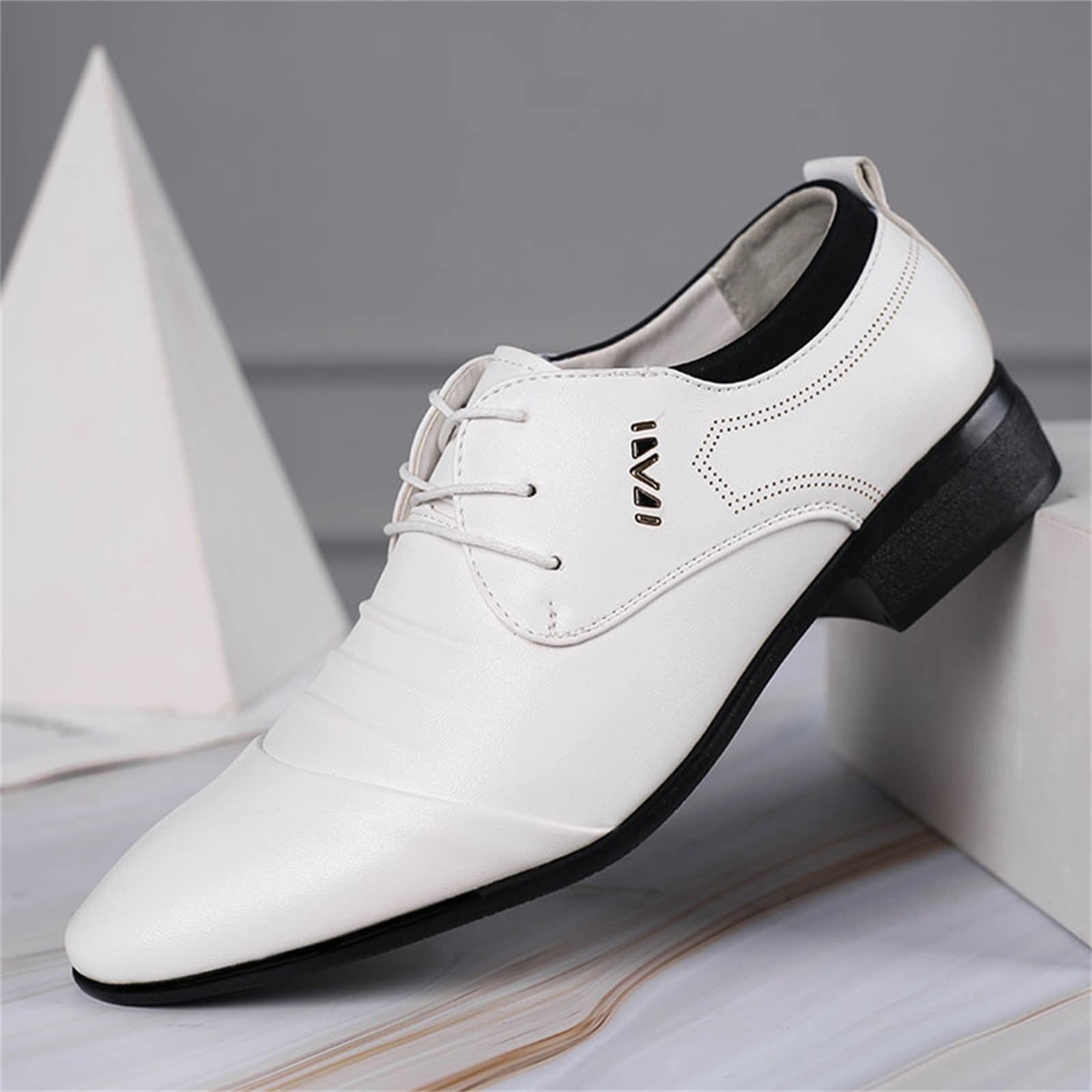 FASDNENDYS Fashion Summer and Autumn Men Leather Shoes Low Heel Pointed Toe Lace Solid Color Business Style Men Snow Boots Size 12 White