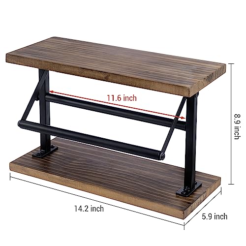 MyGift Kitchen Countertop Paper Towel Holder and Condiment Display Shelf Rack, Rustic Burnt Wood and Metal Towel Dispenser with Top Shelf for Bathroom or Kitchen