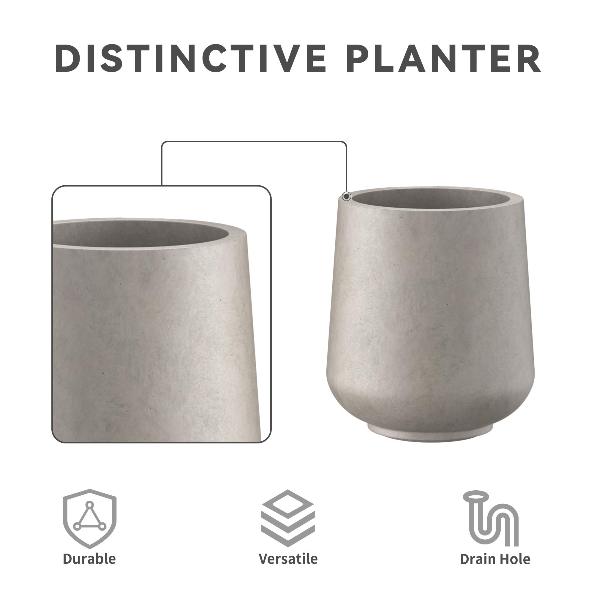 Kante 15.3"+11.6"+8.2" Dia Round Concrete Planter, Large Outdoor Indoor Planter Pots Containers with Drainage Holes and Rubber Plug for Home Garden Patio, Weathered Concrete