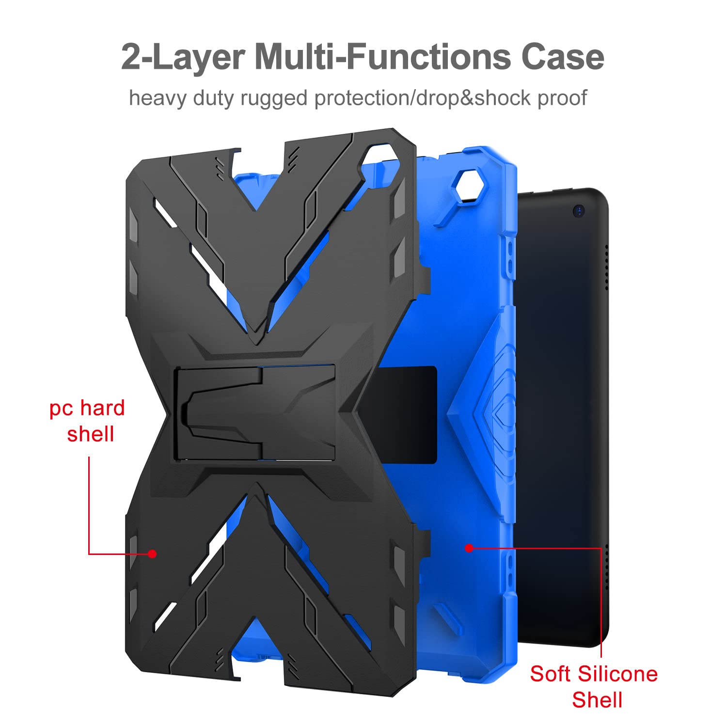 Maomini for New Kindle Fire HD 8 / HD 8 Plus Case 2022 Release 12th Generation,Kickstand Heavy Duty Armor Defender Cover.(NOT fit HD 8 Tab 10th/8th/7th Gen 2020/2018/2017) (Blue)
