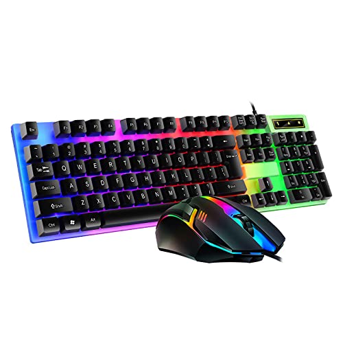 hunikmtgsiol LED Light Backlit USB Wired Gaming Keyboard and Mouse Set 1200dpi Mice Office Keyboard for Computer Desktop PC Laptop Keyboard and Mouse Set