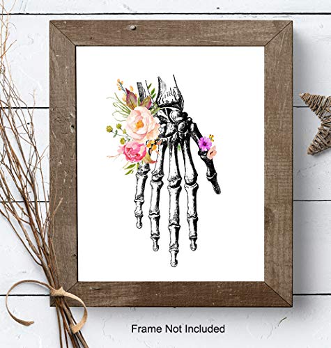 Original Flower Hand Skeleton Wall Art Print - Unique Steampunk Anatomy - Gothic Home Decor for Dr Office - Gift for Doctor, Physician, Nurse, PA - 8x10 Unframed Photos - Orthopedic Bones Poster