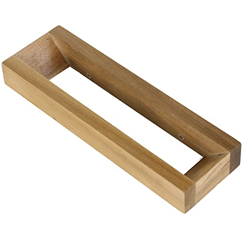 MyGift Natural Solid Acacia Wood Vinyl Album Record Holder Storage Shelf, Wall Display Rack with Angle Design, Set of 2