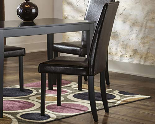 Signature Design by Ashley Kimonte Rectangular Dining Room Table, Black & Kimonte Modern Faux Leather Upholstered Armless Dining Chair, 2 Count, Dark Brown
