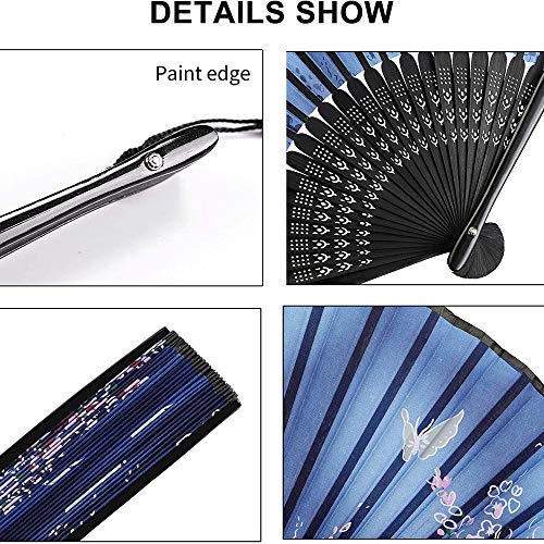 Floral Folding Hand Fans Chinese Style Bamboo Folding Fan Vintage Pattern Hand Fan Handheld Fabric Folding Fan with Tassel for Women Wedding Party(52)