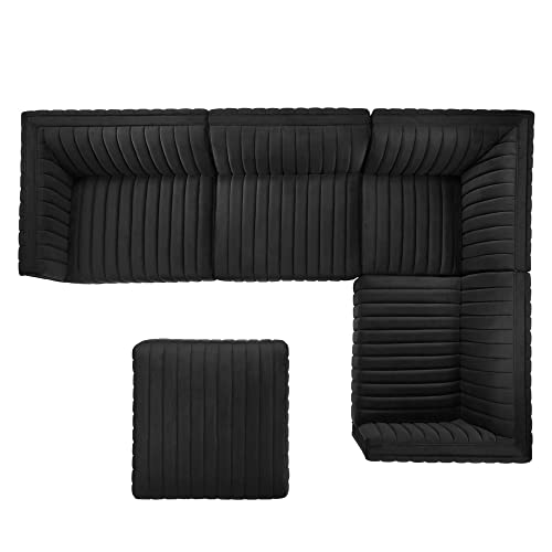 Modway Conjure 5-Piece Velvet and Stainless Steel Sectional Sofa - Gold/Black