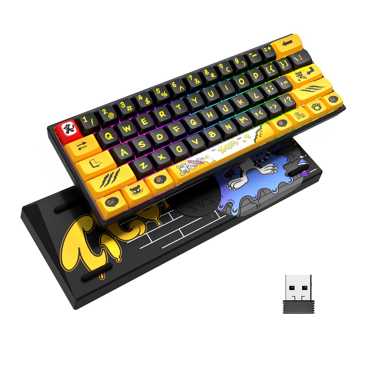 Hkfos M61 Tiger Keyboard Children's Mechanical Keyboard Wired 2.4G Wireless Gaming Keyboard Gateron Yellow Switch, RGB Backlit Ergonomic Keyboard for Windows Mac PC Gamers