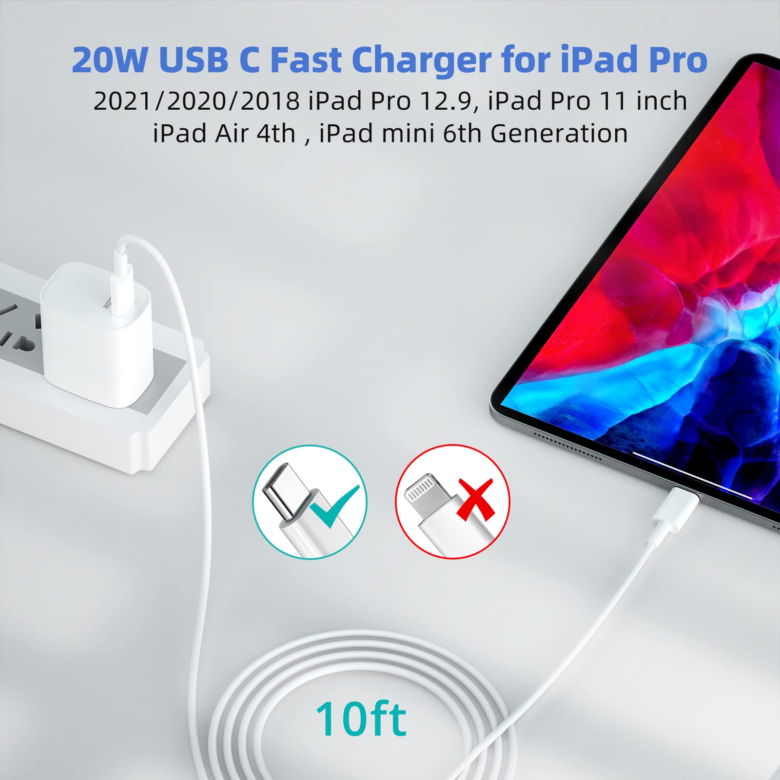 HanCenDa iPhone 15 Pro Max Charger Fast Charging, 20W USB C iPhone Fast Charger Block with 10FT Long USB C Fast Charging Cable for iPhone 15 Pro Max/15 Pro/15/Plus, iPad Pro 12.9/11, 2Pack