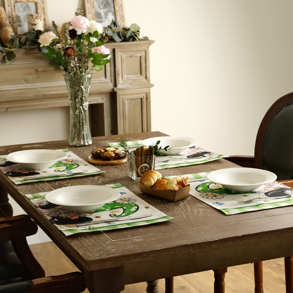 GEEORY Daisy Spring Placemats 12x18 Inch Set of 4 Flowers Gnome Farmhouse Rustic Holiday Kitchen Dining Table Decoration for Indoor Outdoor Dinner Party Décor