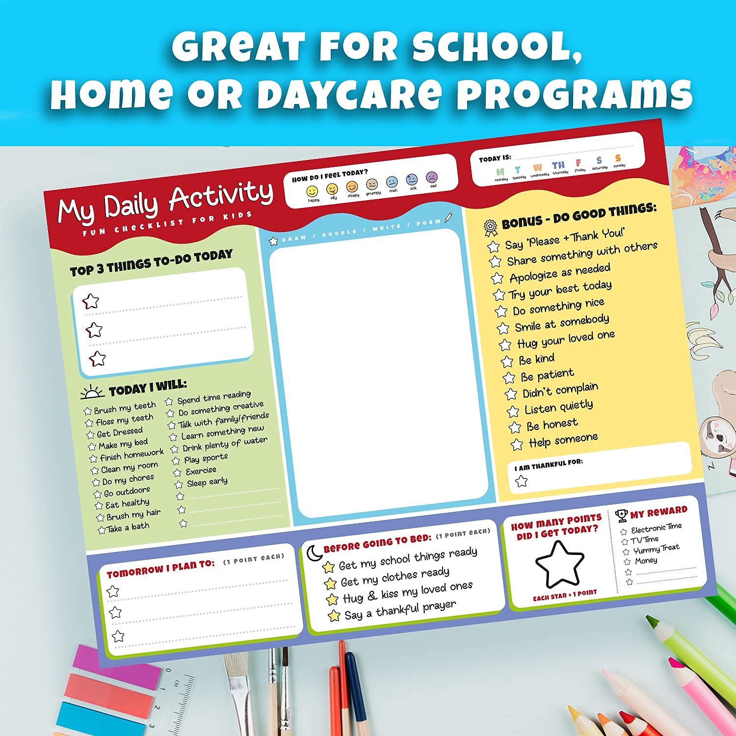 Goody Farm Daily Notepad Planner Checklist Pad - Child Habit Manner Chore Skill Kid To Do