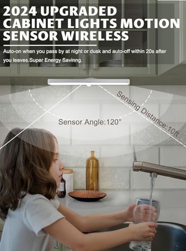 GYTBL Under Cabinet Lighting Wireless 12inch Motion Sensor Light Indoor Closet Lights Motion Sensored Magnetic Closet Light Rechargeable Under Counter Lights for Kitchen Cupboard Wardrobe Stair-4 Pack