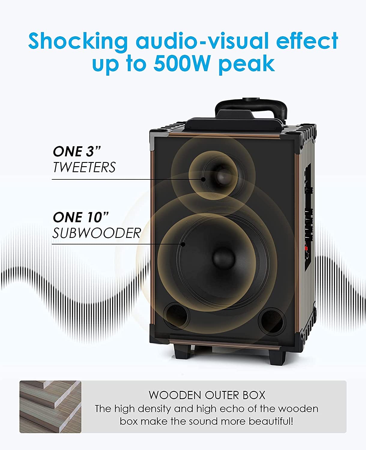 Karaoke Machine for Adults and Kids, SEAPHY DJ Lights 10'' Wooden Woofer BT Connectivity Wireless PA Speaker System with 3 Handheld Microphones for Party/Meeting/Performance Cool Disco Light